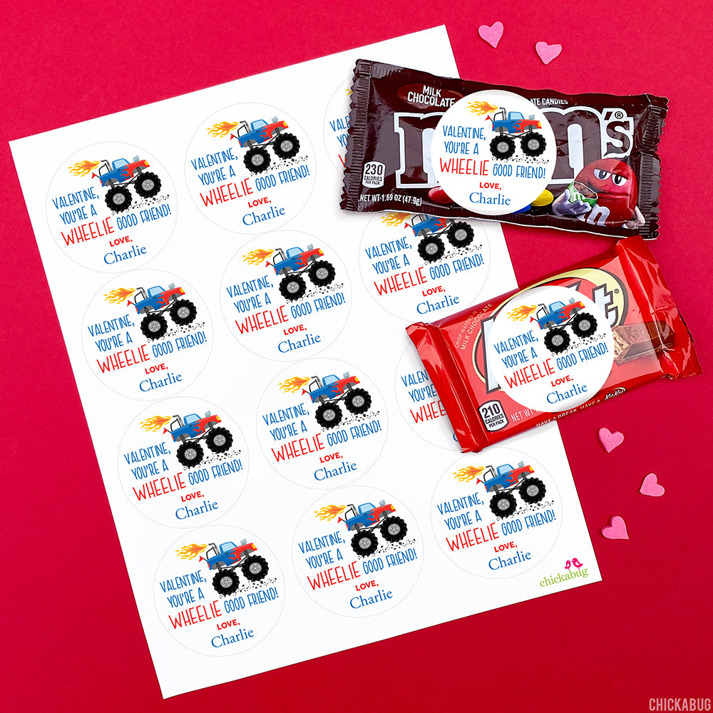 Personalized Monster Truck Valentine's Day Stickers – Chickabug
