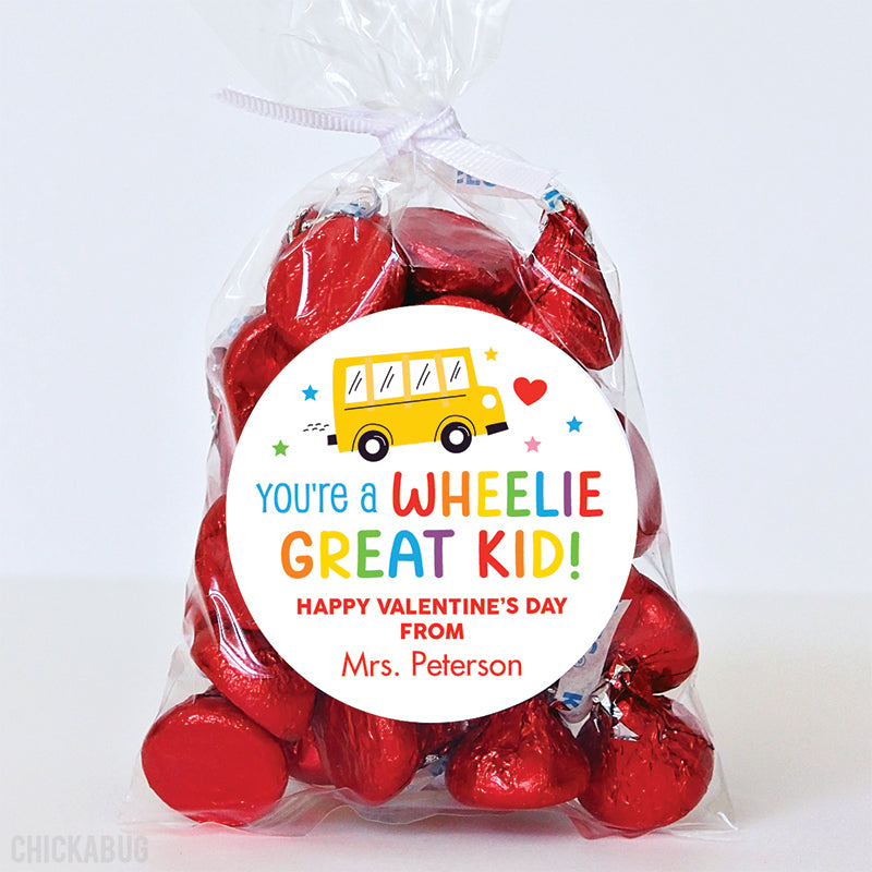 Personalized "Wheelie Great Kid" School Bus Valentine's Day Stickers ...