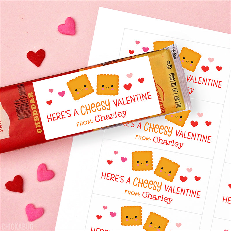 Personalized "Cheesy Valentine" Cheese Cracker Valentine Labels – Chickabug