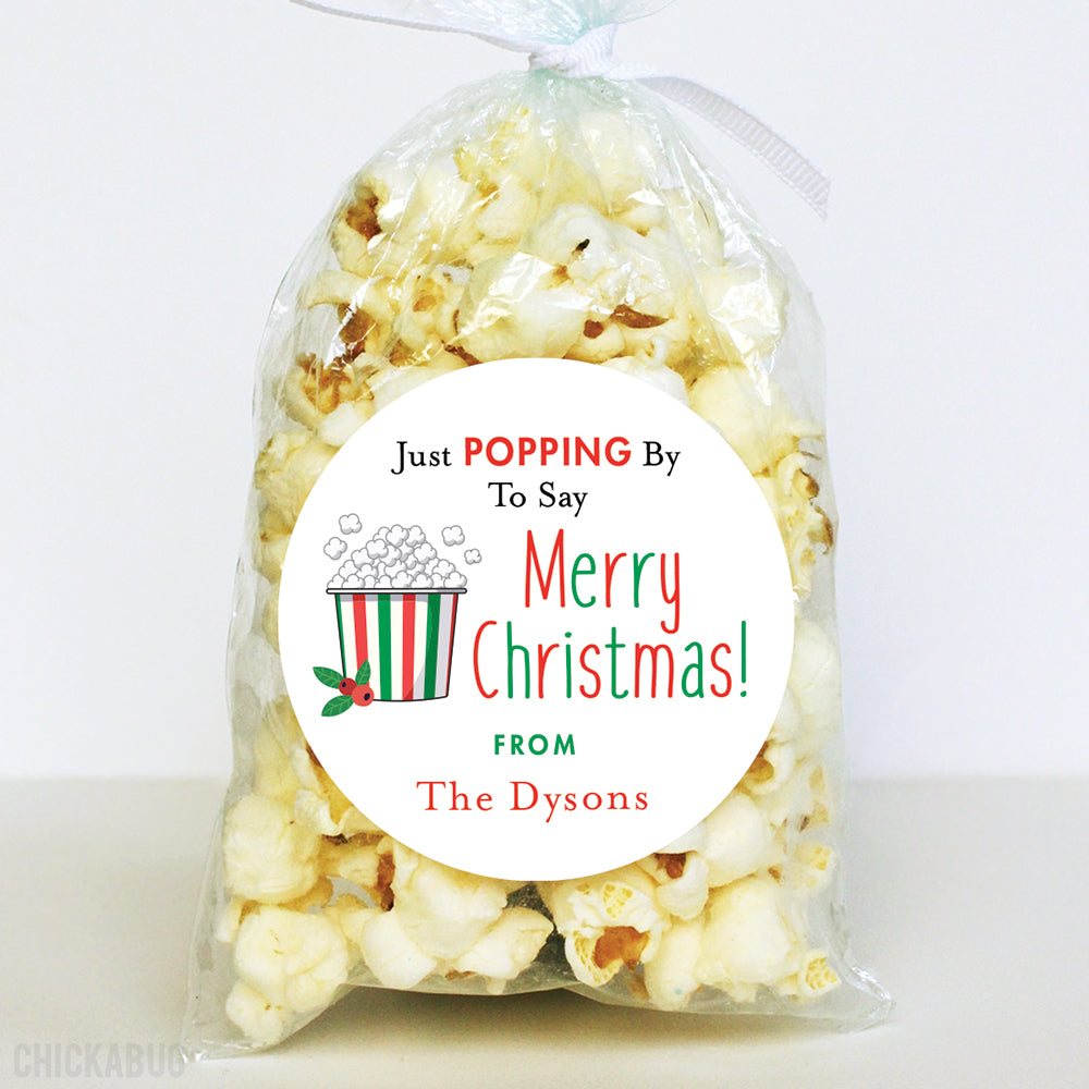 Personalized "Just Popping By" Christmas Popcorn Gift Labels – Chickabug