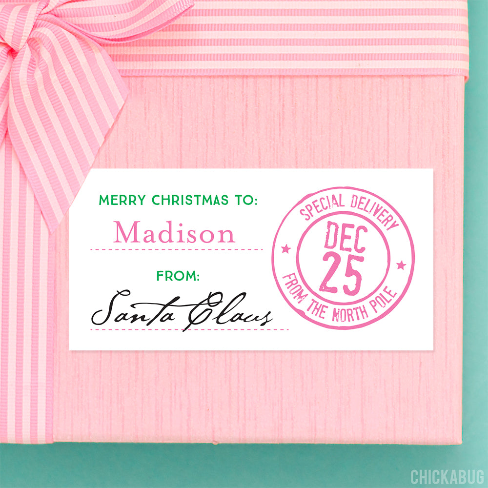 To Child From Santa Christmas Gift Labels - PINK Special Delivery ...