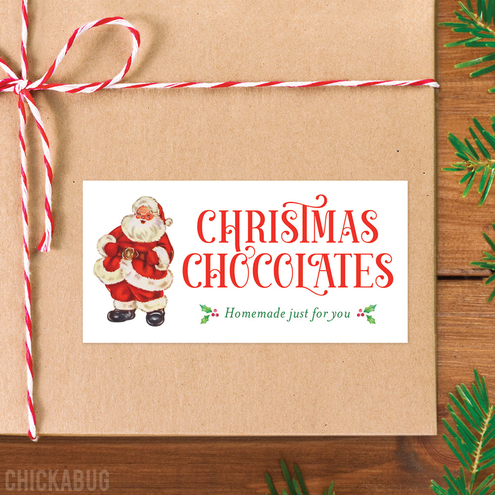 Vintage Santa "Christmas Chocolates" Gift Labels for Homemade Candy ...