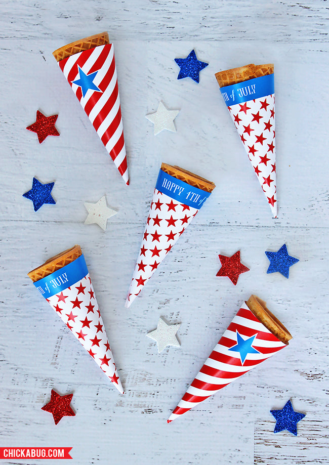Free Printable 4th of July Ice Cream Cone Wrappers (INSTANT DOWNLOAD ...