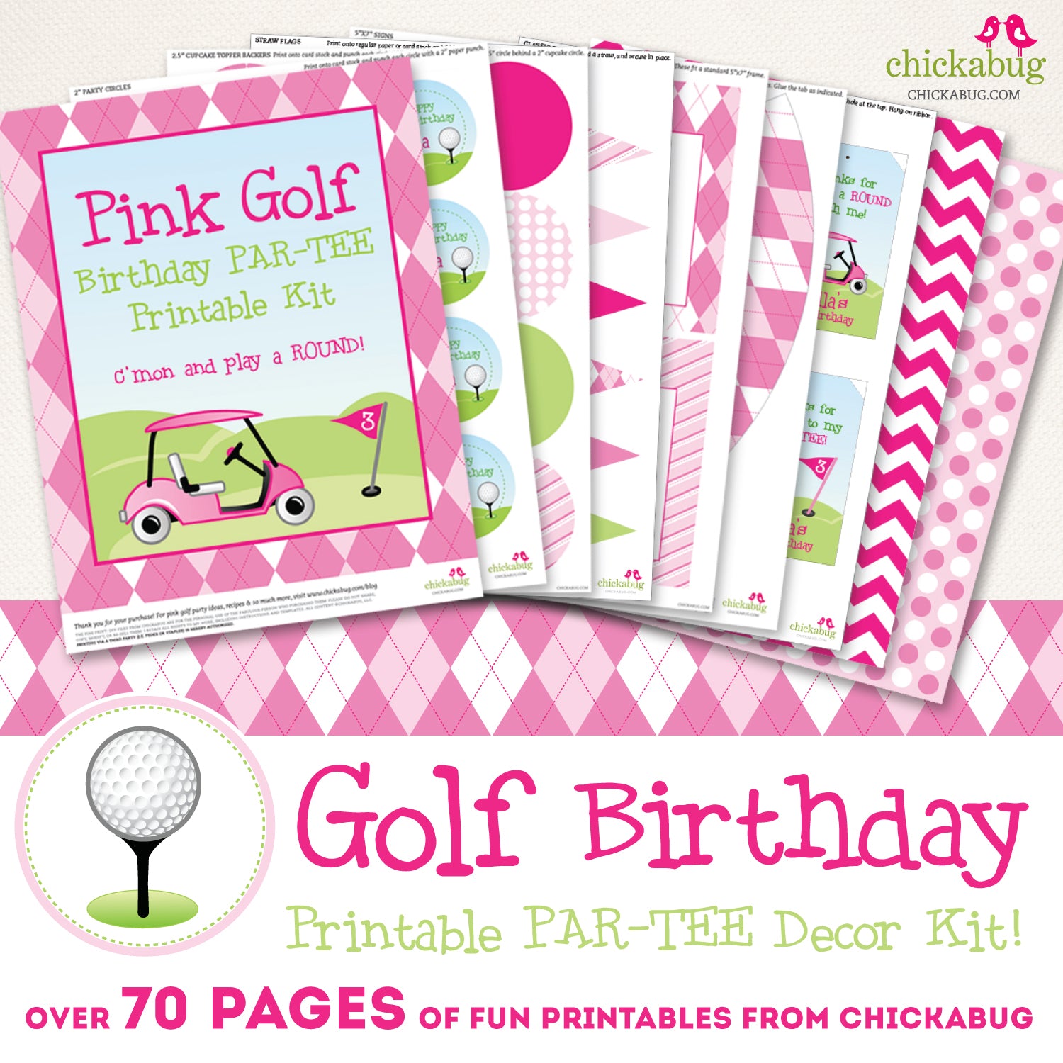 Pink Golf Birthday Party Printable Decor Kit (Digital File) – Chickabug