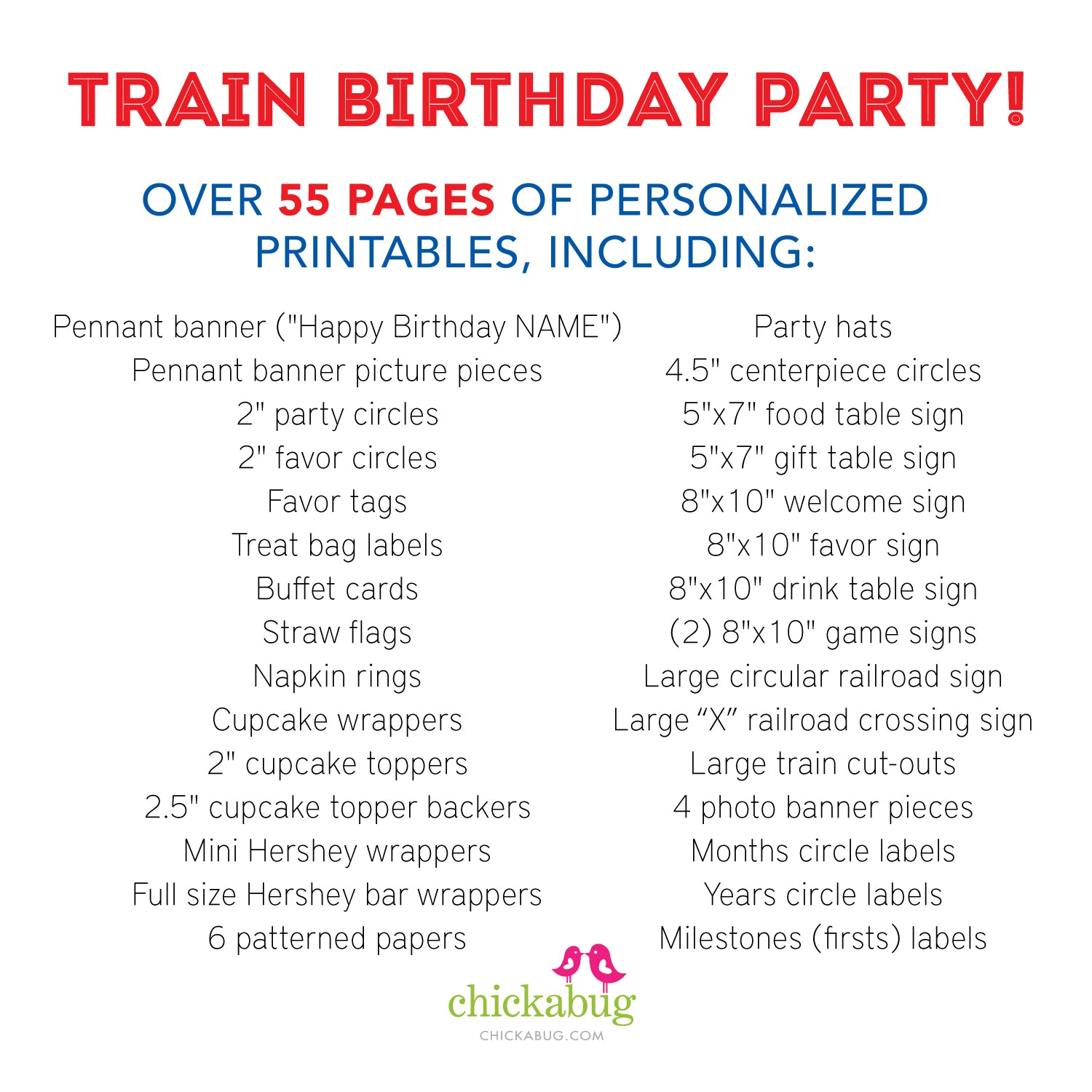 Train Birthday Party Printable Decor Kit (Digital File) – Chickabug