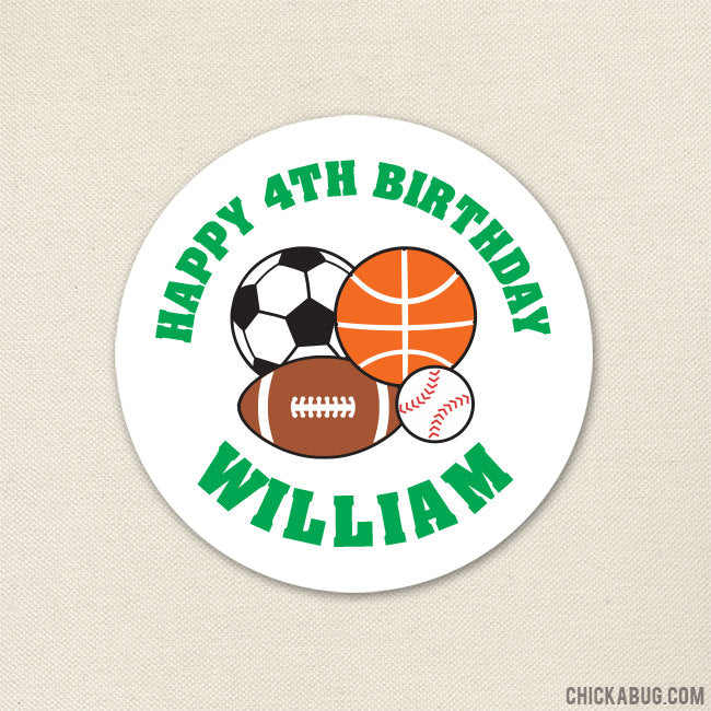 Green Sports Personalized Birthday Party Stickers – Chickabug