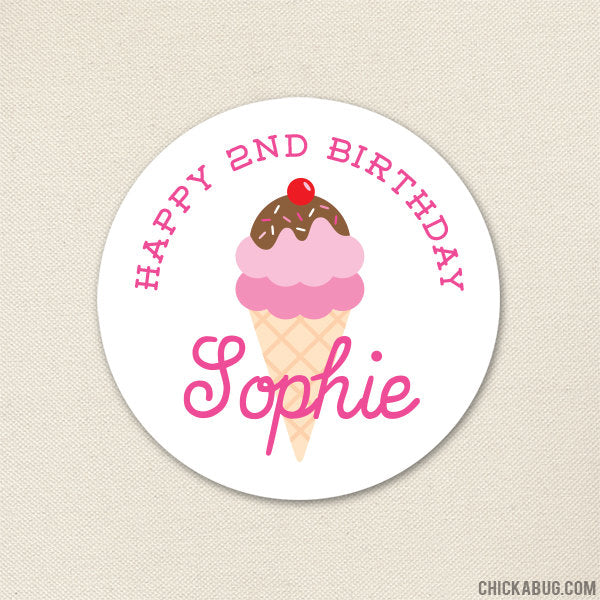 Pink Ice Cream Birthday Stickers – Chickabug