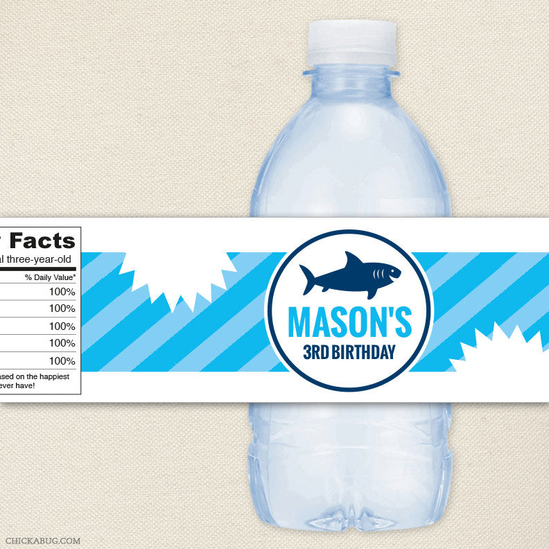 Shark Birthday Party Water Labels – Chickabug