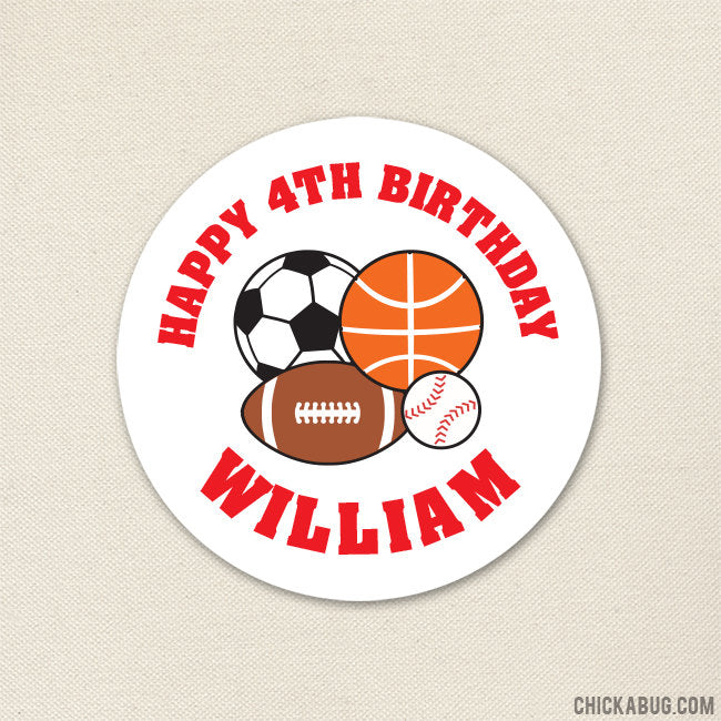 Red Sports Personalized Birthday Party Stickers – Chickabug