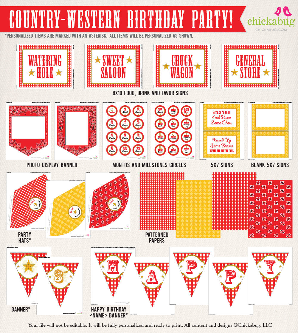 Country Western Birthday Party Printable Decor Kit (Digital File ...