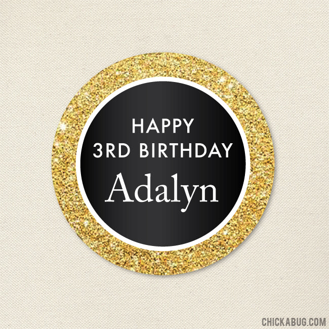 Gold and Black Birthday Stickers – Chickabug