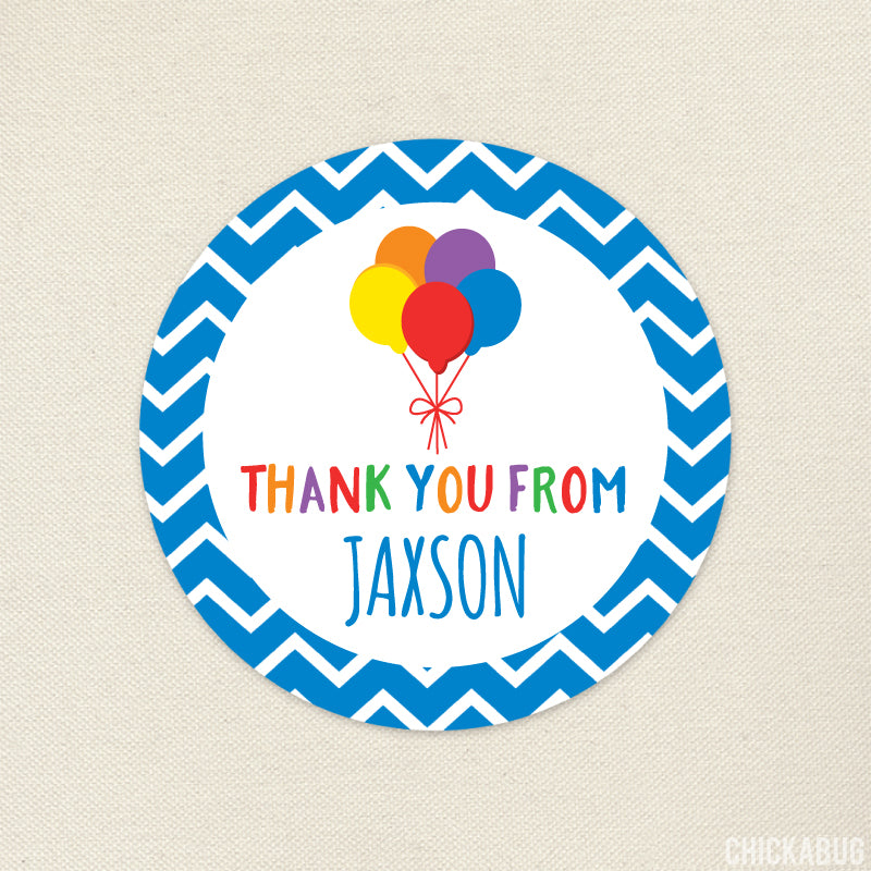 Blue Balloons Personalized Birthday Party Favor Labels – Chickabug