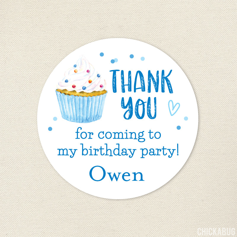 Personalized Blue Cupcake Boys Birthday Party Favor Stickers – Chickabug