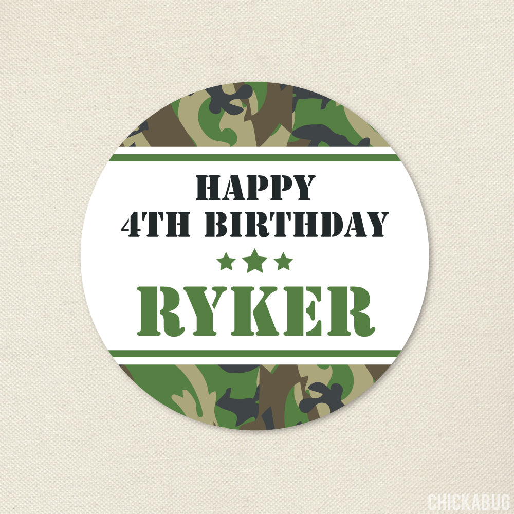 Personalized Army Camo Birthday Stickers – Chickabug