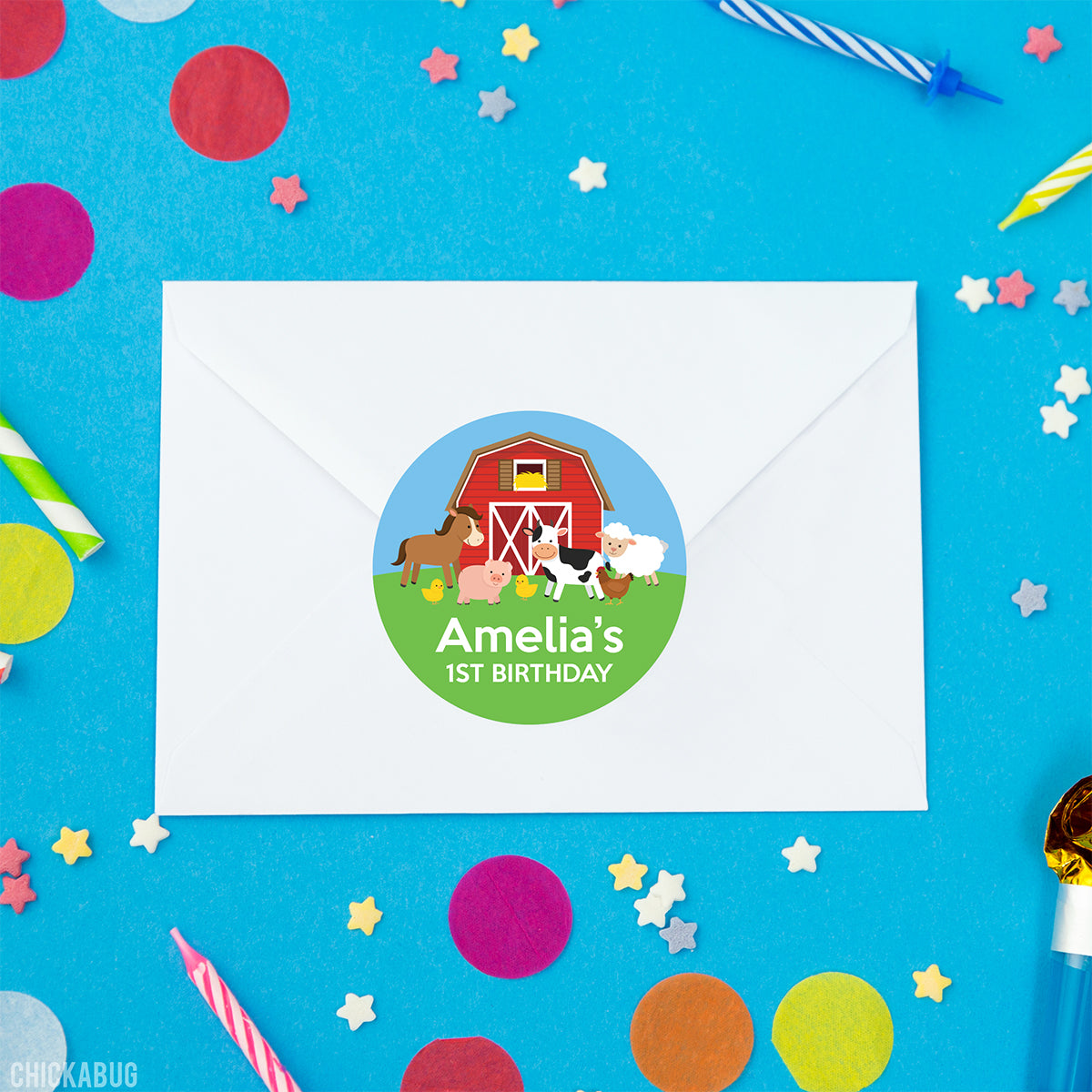 Personalized Farm Birthday Party Stickers – Chickabug