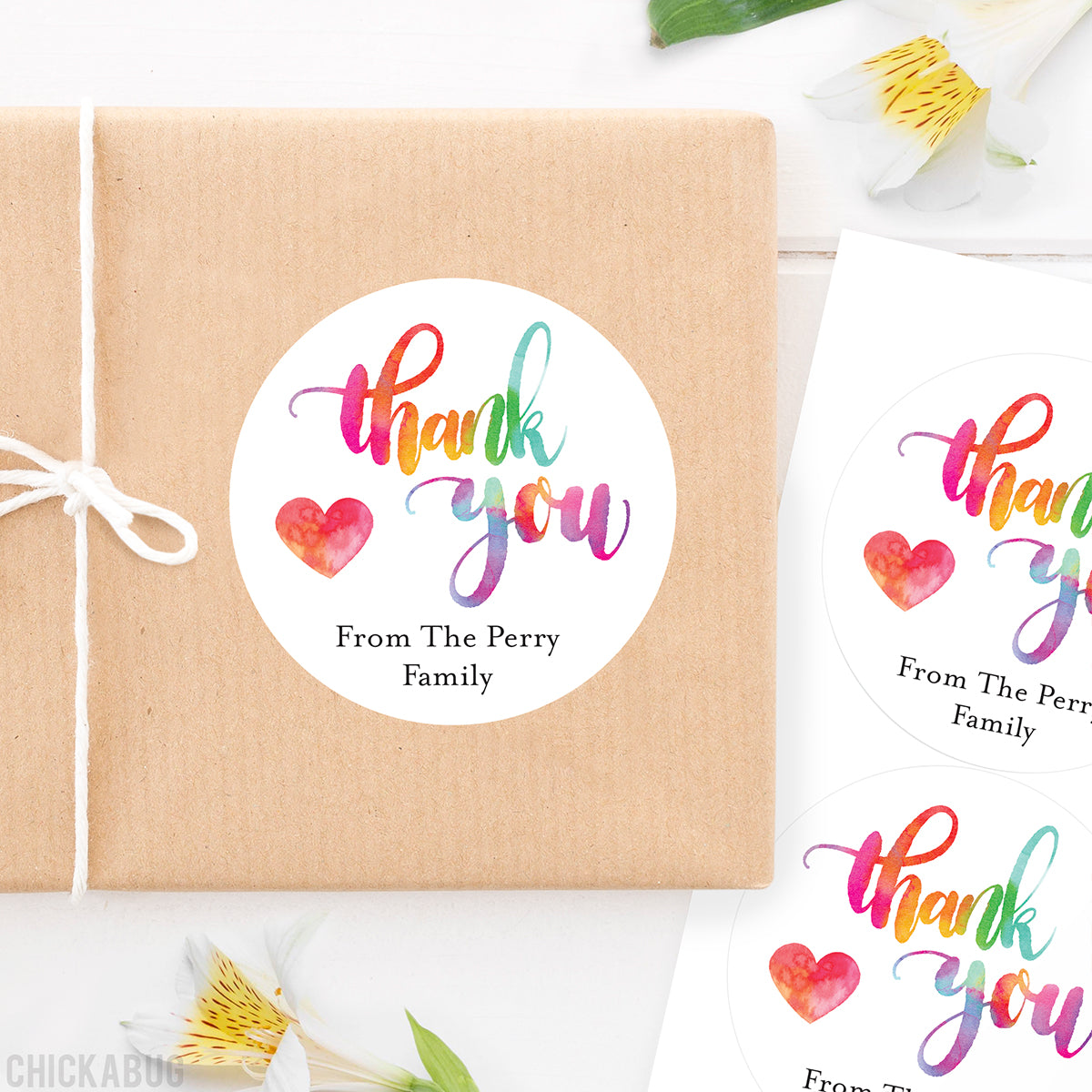 Personalized Colorful Watercolor "Thank You" Stickers – Chickabug