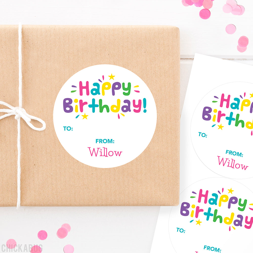 Pink & Purple Fun Personalized Birthday Gift Labels – Chickabug