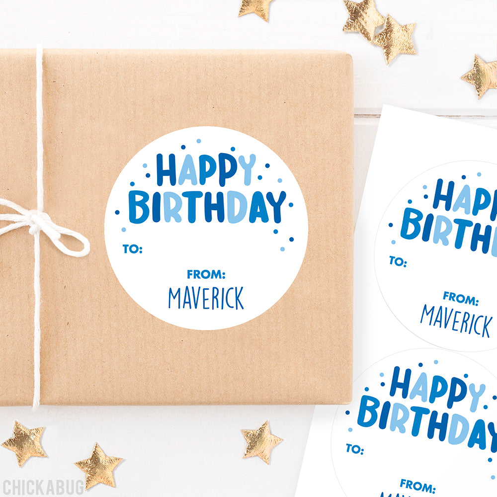 Blue Confetti Personalized Birthday Gift Labels – Chickabug