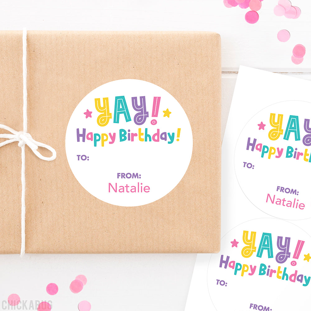 Pink "YAY! Happy Birthday!" Personalized Gift Labels – Chickabug