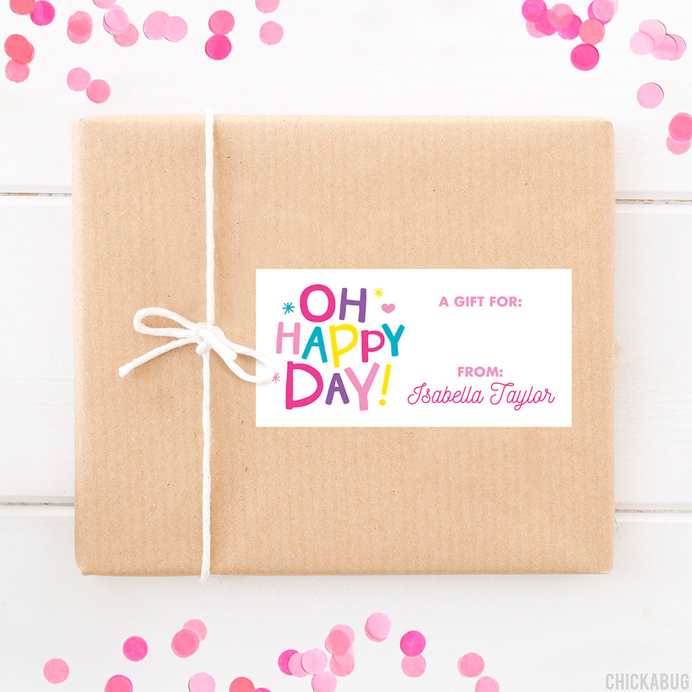 "Oh Happy Day!" Pink Personalized Gift Labels – Chickabug