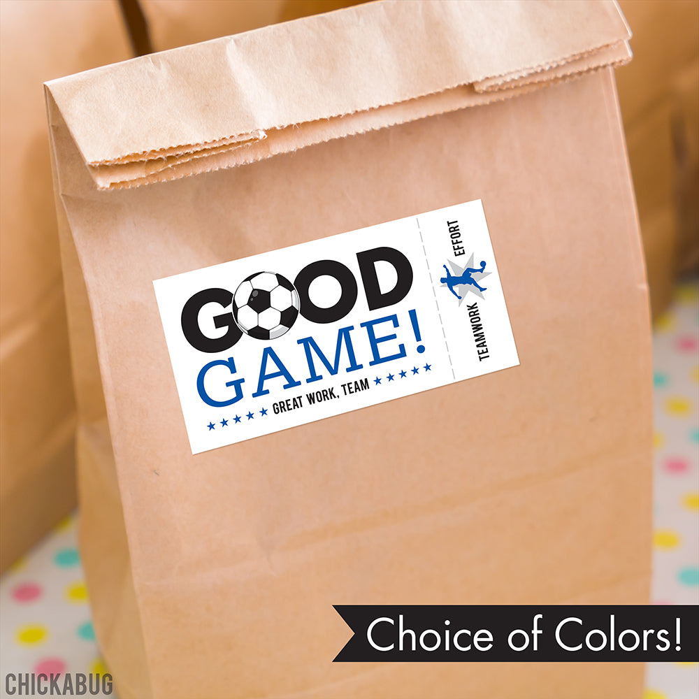 Soccer Team "Good Game" Snack Day Labels - Your Choice of Color – Chickabug