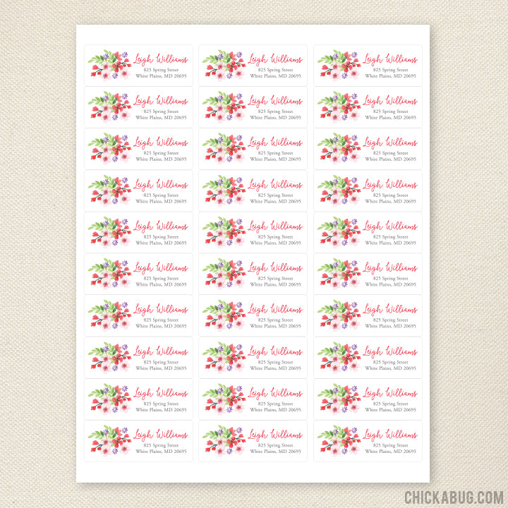 Personalized Red and Pink Flowers Return Address Labels – Chickabug