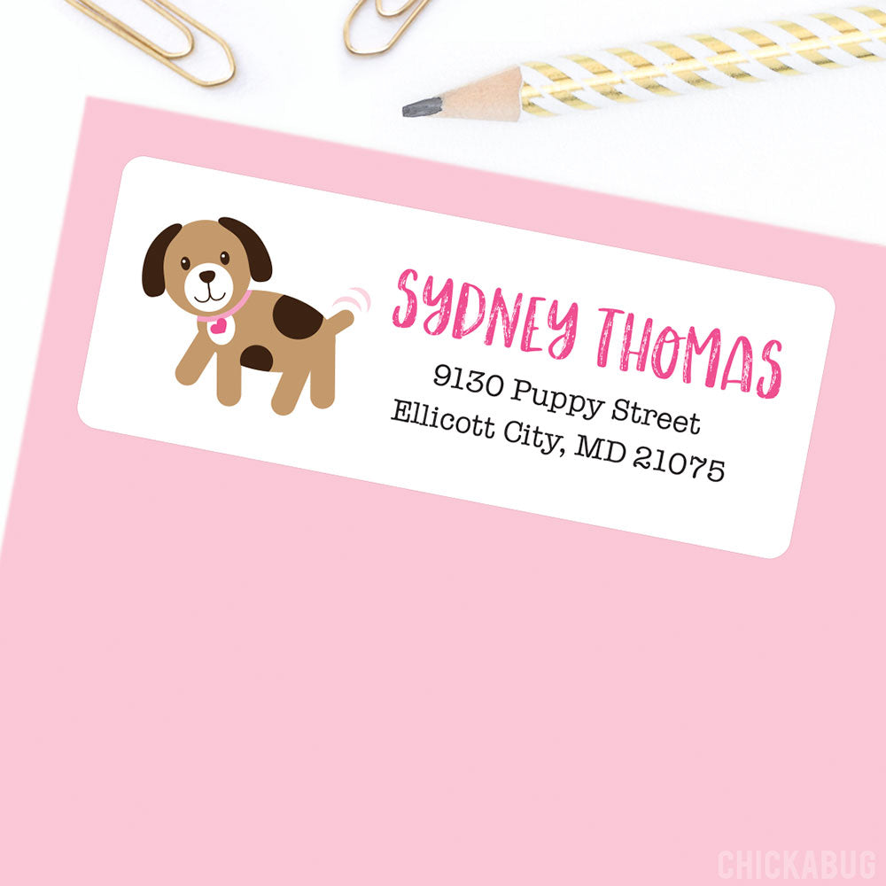 Personalized Pink Puppy Return Address Labels – Chickabug