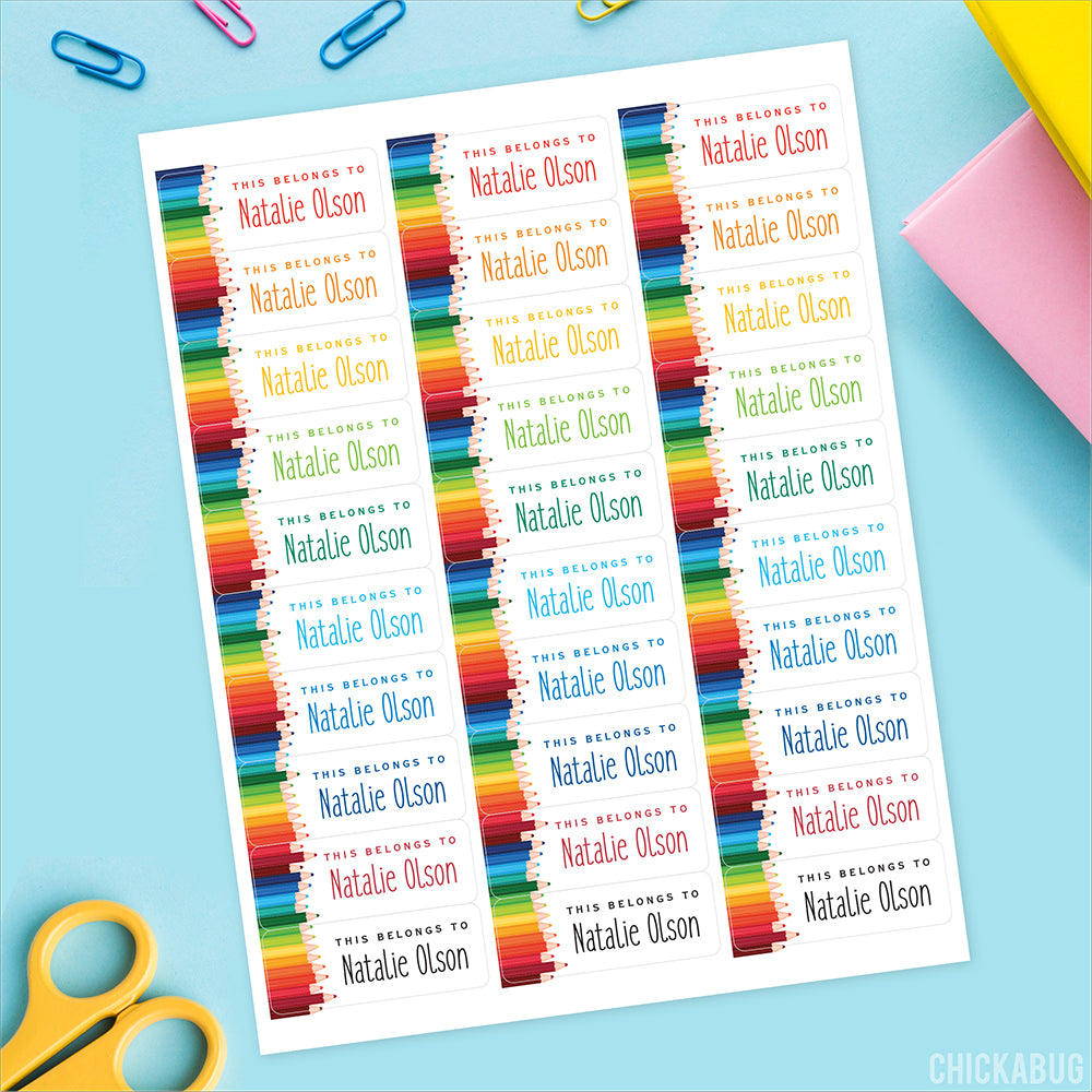 Colored Pencils Personalized "This Belongs To" Labels – Chickabug