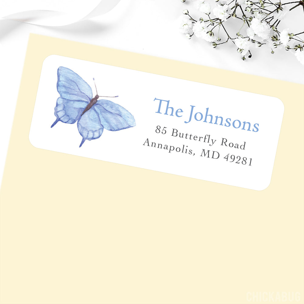 Personalized Watercolor Blue Butterfly Return Address Labels – Chickabug
