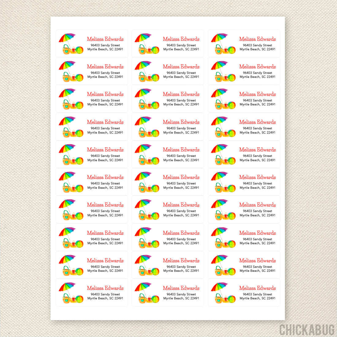 Personalized Fun Beach Scene Return Address Labels – Chickabug