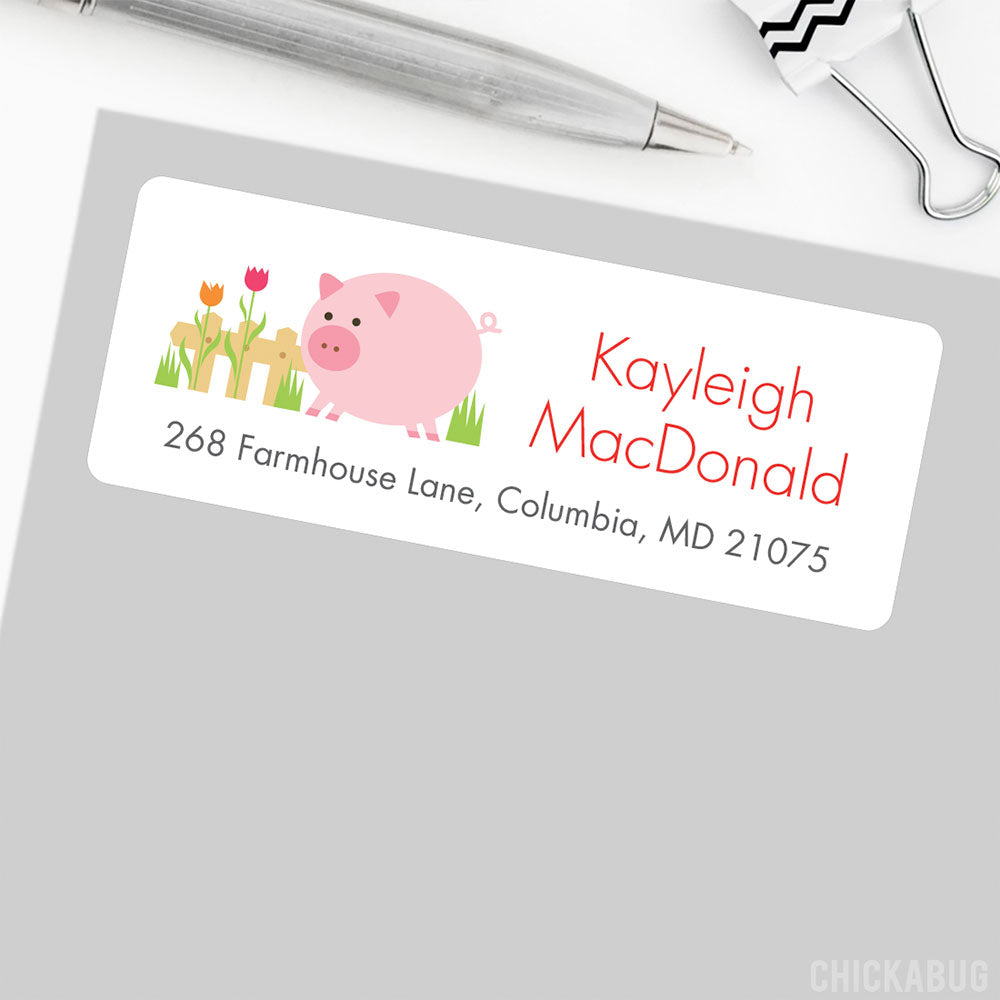 Personalized Cute Pig Return Address Labels - Farm Birthday Party ...