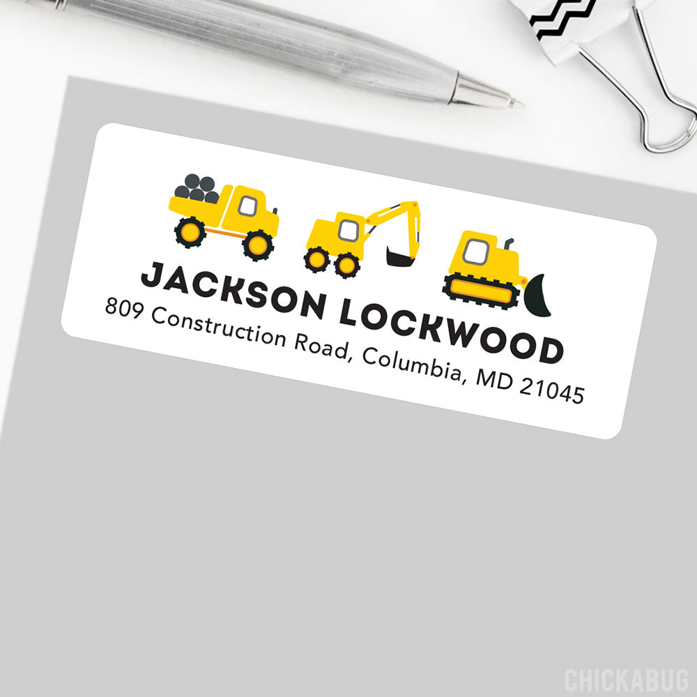 Personalized Construction Return Address Labels - Construction Birthday ...