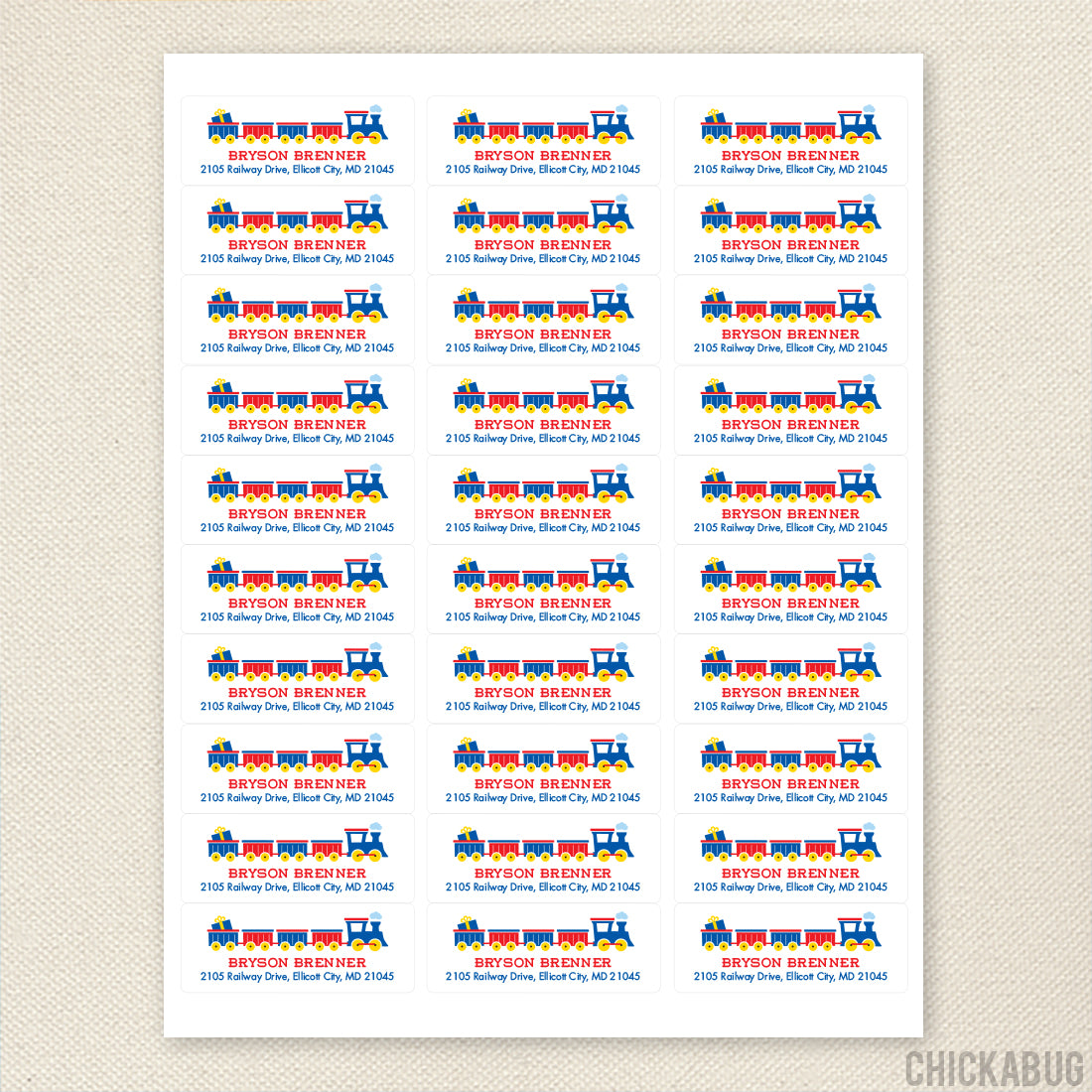 Personalized Train Return Address Labels – Chickabug