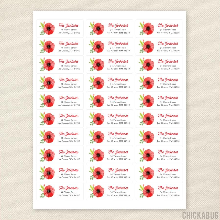 Personalized Red Poppy Flower Return Address Labels – Chickabug