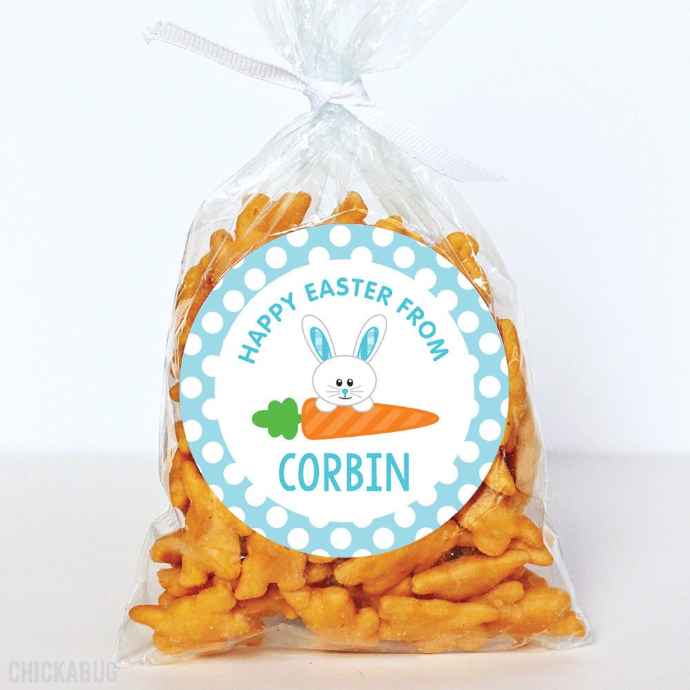 Blue Baby Bunny and Carrot Personalized Easter Stickers – Chickabug