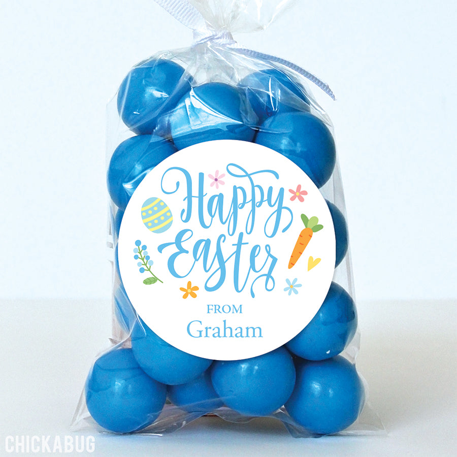 Personalized Blue Calligraphy Happy Easter Stickers – Chickabug