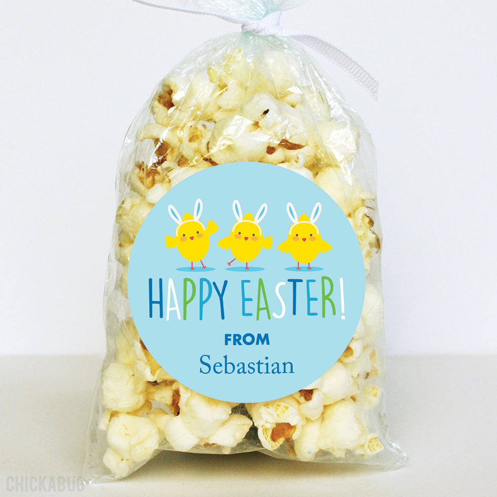 Personalized Adorable Chicks Blue Easter Stickers – Chickabug