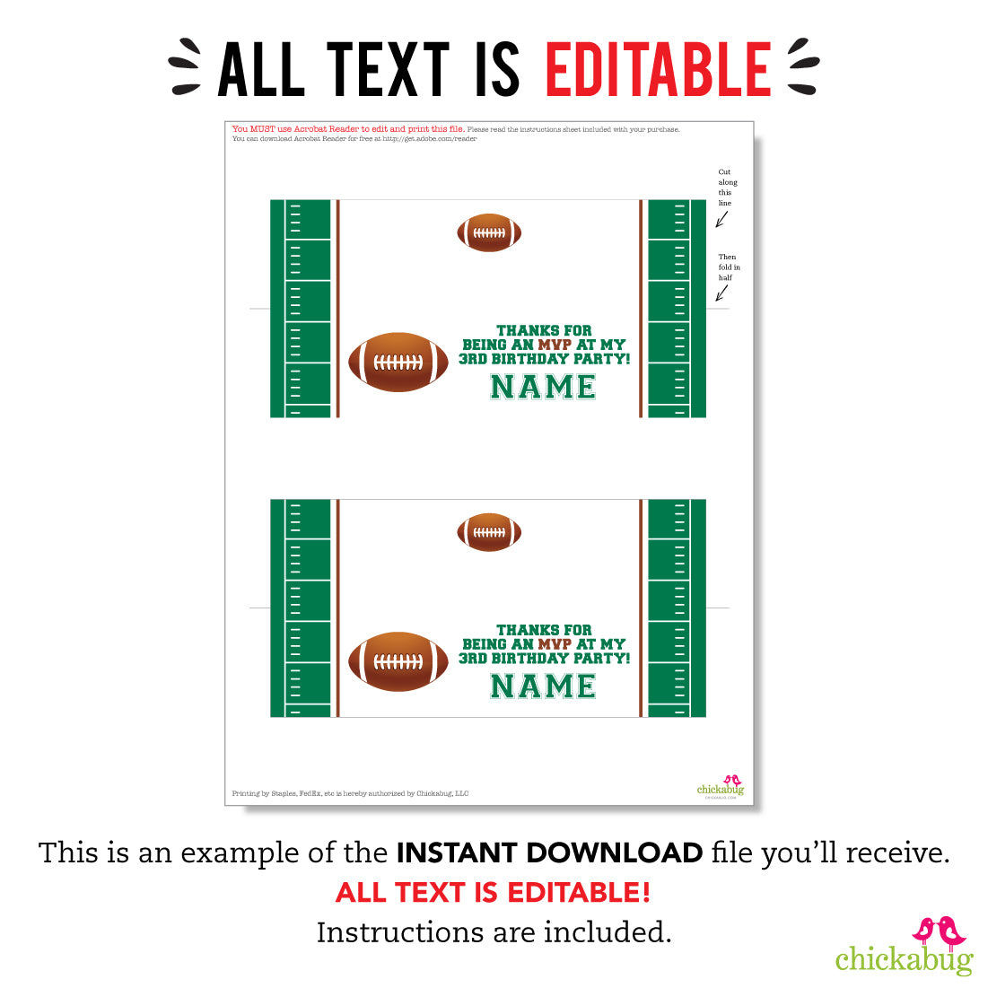 Football Party Treat Bag Labels (EDITABLE INSTANT DOWNLOAD) – Chickabug