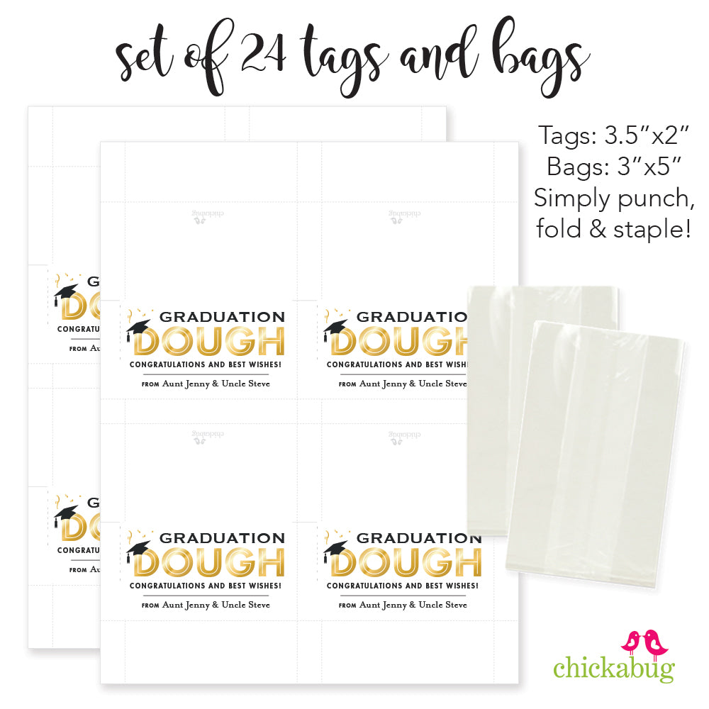 Personalized "Graduation Dough" Money Gift Paper Tags and Bags – Chickabug