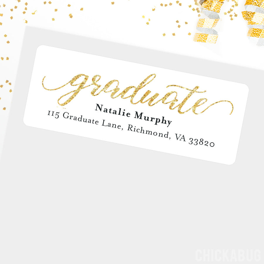 Personalized Gold "Graduate" Graduation Return Address Labels – Chickabug