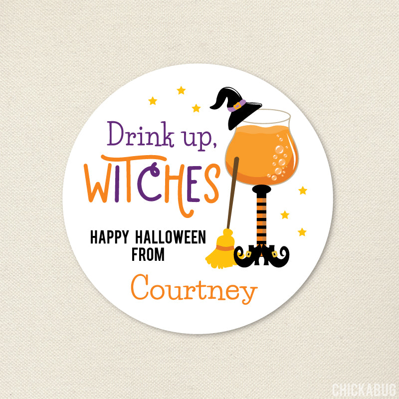 Personalized "Drink Up, Witches" Wine Glass Halloween Stickers – Chickabug