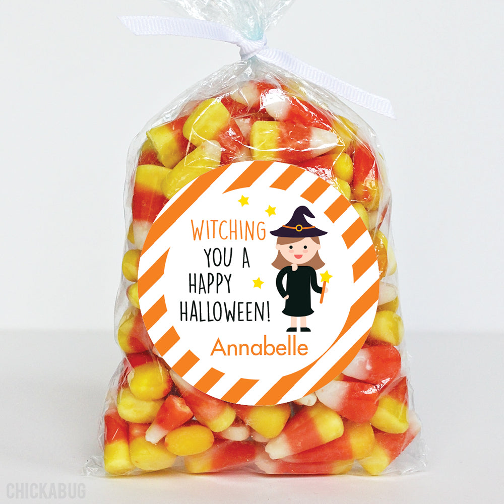 Personalized "Witching You..." Cute Witch Halloween Stickers – Chickabug