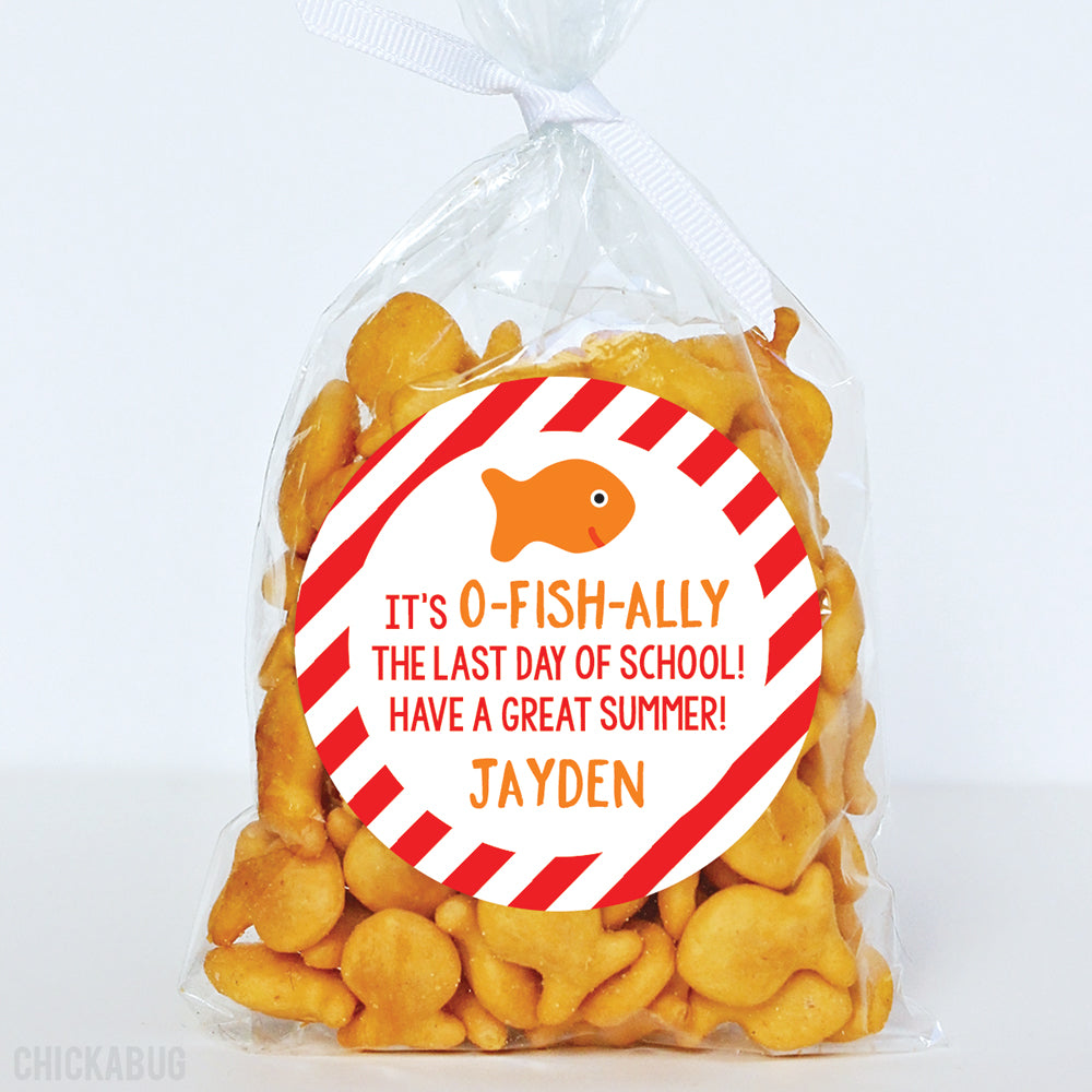 Personalized Goldfish "O-Fish-ally" Last Day of School Stickers – Chickabug