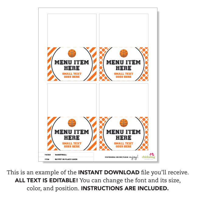 Basketball Party Table Tent Cards (EDITABLE INSTANT DOWNLOAD) – Chickabug