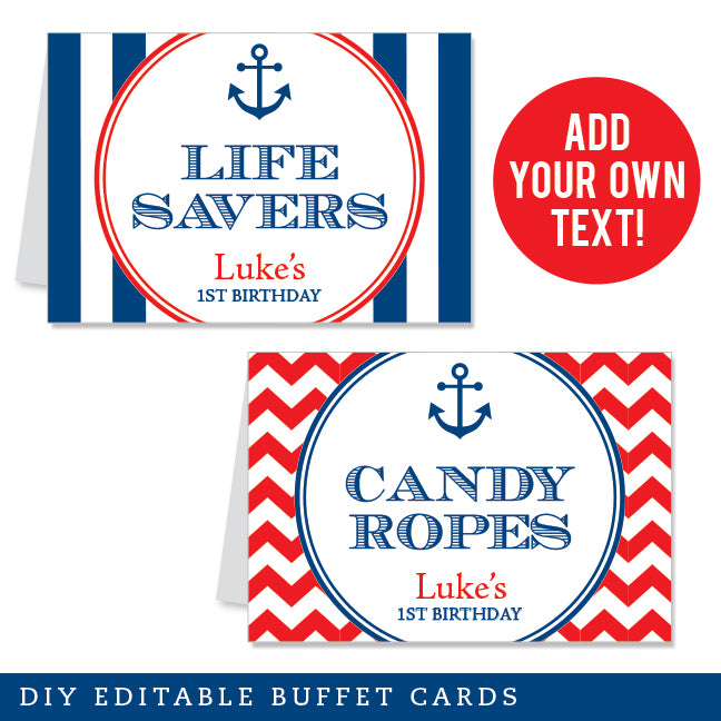 Nautical Party Table Tent Cards (EDITABLE INSTANT DOWNLOAD) – Chickabug