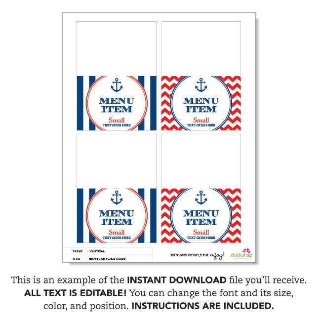 Nautical Party Table Tent Cards (EDITABLE INSTANT DOWNLOAD) – Chickabug