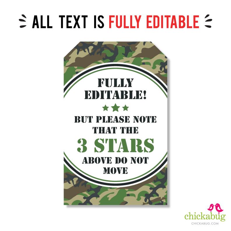 Army Party Favor Tags (EDITABLE INSTANT DOWNLOAD) – Chickabug