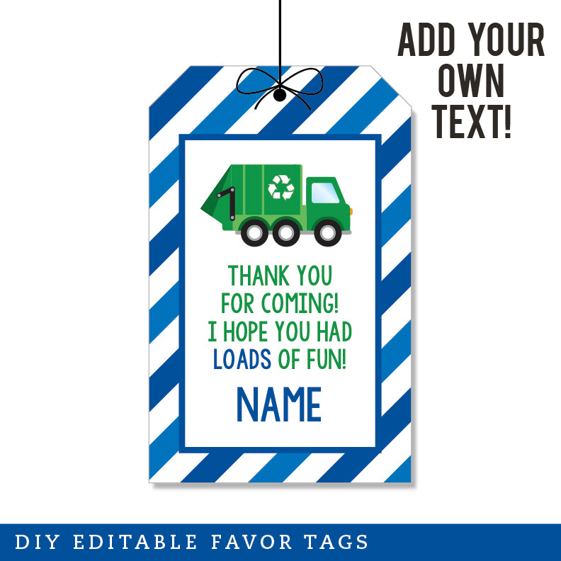 Blue Garbage Truck Party Favor Tags (EDITABLE INSTANT DOWNLOAD) – Chickabug