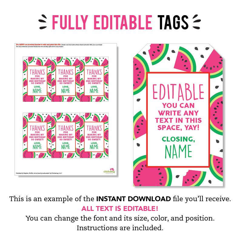 Watermelon Party Favor Tags (INSTANT DOWNLOAD) – Chickabug