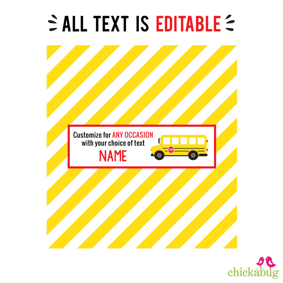 School Bus Party Chocolate Bar Labels (EDITABLE INSTANT DOWNLOAD ...